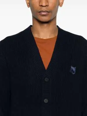 Maison Kitsuné Bold Fox Head Ribbed Cardigan - Blue