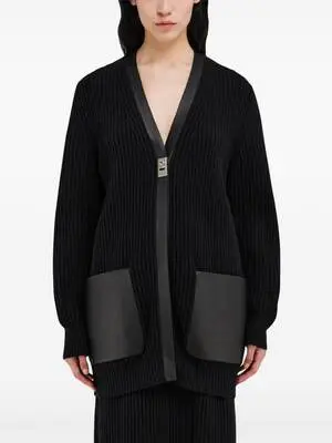 FERRAGAMO Leather-trimmed Cardigan - Black