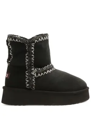 Mou Sheepskin Platform Boots With Whipstitch Trim - Black