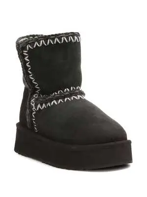 Mou Sheepskin Platform Boots With Whipstitch Trim - Black