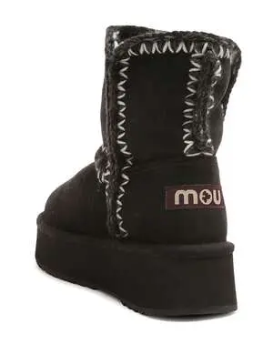 Mou Sheepskin Platform Boots With Whipstitch Trim - Black