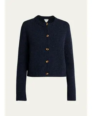 Bottega Veneta Knot-button Boucle Knit Cardigan - Navy