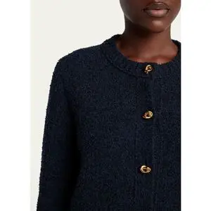 Bottega Veneta Knot-button Boucle Knit Cardigan - Navy