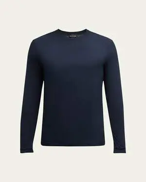 Giorgio Armani Cotton Long-sleeve Crewneck T-shirt - Navy