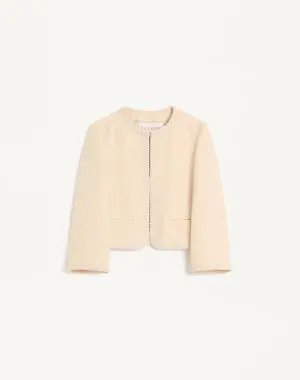 Valentino Garavani Valentino Crepe Couture Jacket With Jewel Button Detail Birch