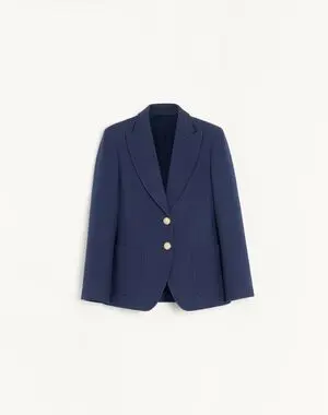 Valentino Garavani Valentino Crepe Couture Jacket With Jewel Button Detail Blue