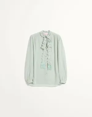 ValentinoGaravani Valentino Crepe De Chine Long-Sleeve Shirt With Bow Detail Beige