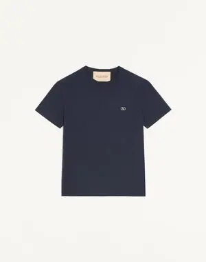 Valentino Garavani Cotton T-shirt With Vlogo Patch - Navy