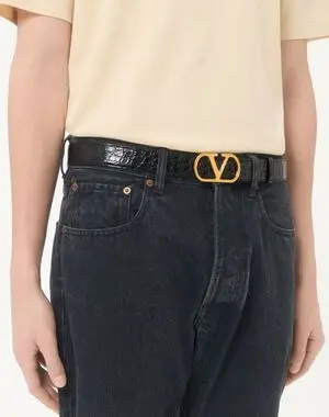 Valentino Garavani Vlogo Signature Crocodile Belt