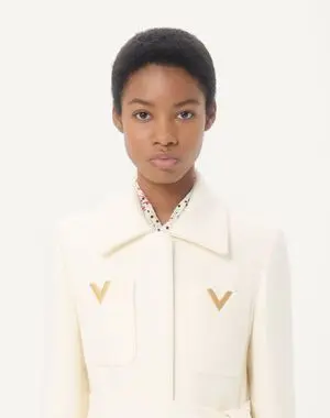 Valentino Garavani Drill Double Coat With V Gold Detail - Ivory