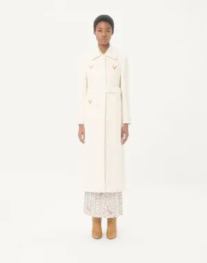 Valentino Garavani Drill Double Coat With V Gold Detail - Ivory