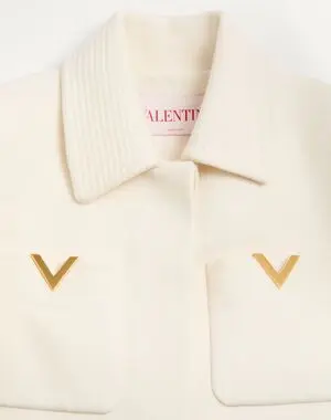 Valentino Garavani Drill Double Coat With V Gold Detail - Ivory