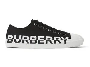 Burberry Logo Print Gabardine Sneakers - Black/white