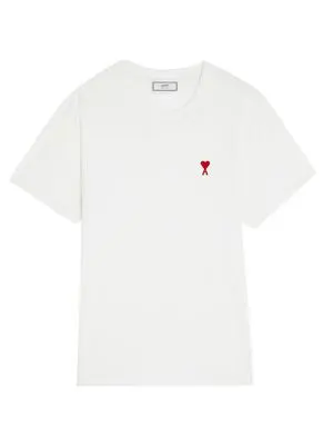 AMI Paris De Coeur Patch Logo Classic Fit T-shirt - White/red