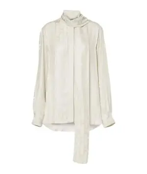 TOD'S Scarf-detail Satin Jacquard Blouse - White