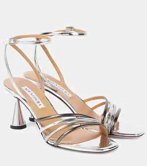 AQUAZZURA Latour 75 Metallic Leather Sandals - Silver