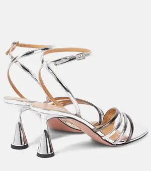 AQUAZZURA Latour 75 Metallic Leather Sandals - Silver