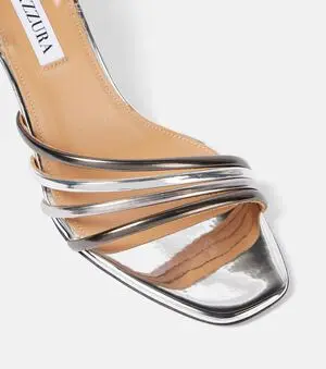 AQUAZZURA Latour 75 Metallic Leather Sandals - Silver