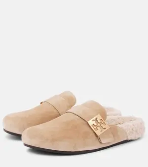 Tory Burch Mellow Shearling-lined Suede Mules - Beige