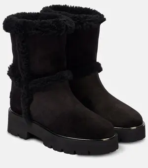 AQUAZZURA Teddi Shearling-trimmed Leather Booties