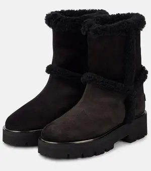 AQUAZZURA Teddi Shearling-trimmed Leather Booties