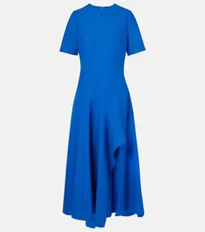 Oscar De La Renta Draped Wool-blend Midi Dress - Blue