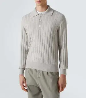 Brunello Cucinelli Ribbed Knit Cashmere Polo Sweater