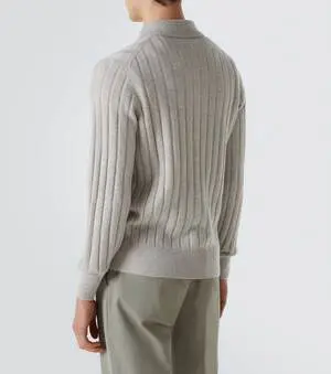 Brunello Cucinelli Ribbed Knit Cashmere Polo Sweater