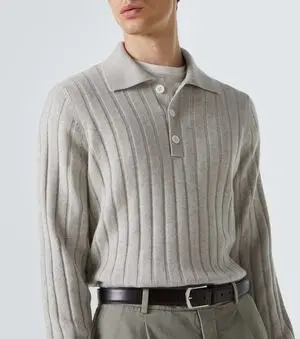 Brunello Cucinelli Ribbed Knit Cashmere Polo Sweater