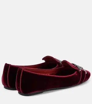 TOD'S Kate Embellished Velvet Ballet Flats - Burgundy