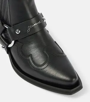 GANNI Embroidered Faux Leather Cowboy Boots - Black
