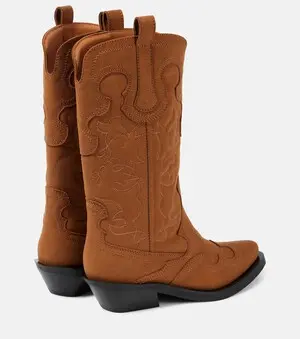 GANNI Embroidered Faux Leather Cowboy Boots - Brown