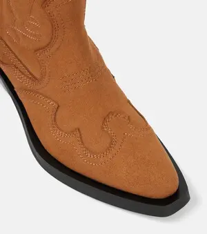 GANNI Embroidered Faux Leather Cowboy Boots - Brown