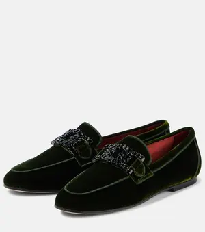 TOD'S Kate Embellished Velvet Loafers