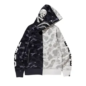 A BATHING APE X Neighborhood Split Camo Shark Full Zip Hoodie - Black