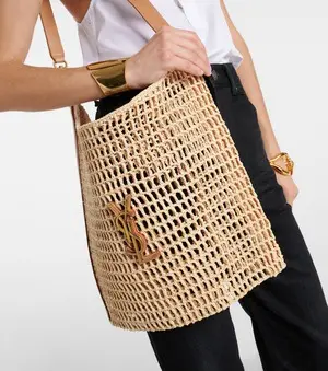 Saint Laurent Oxalis Crochet Raffia Shoulder Bag - Beige