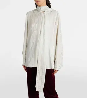 TOD'S Satin Jacquard Blouse With Scarf Detail