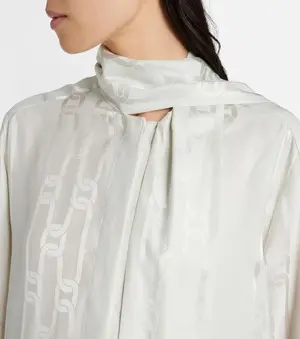 TOD'S Satin Jacquard Blouse With Scarf Detail