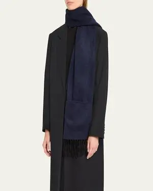 Alonpi Cashmere Fringe Trim Pocket Scarf - Blue