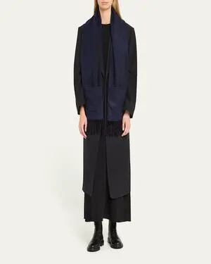 Alonpi Cashmere Fringe Trim Pocket Scarf - Blue
