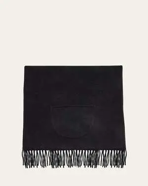 Alonpi Cashmere Fringe Trim Pocket Scarf - Nero Charcoal