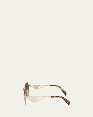 Prada Metal And Plastic Rectangle Sunglasses - Pale Gold