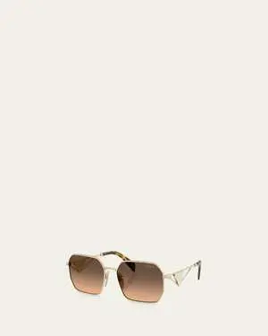 Prada Metal And Plastic Rectangle Sunglasses - Pale Gold
