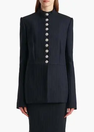 Khaite Samuel Leather Jacket - Navy/white