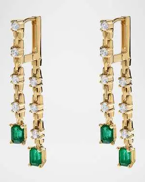 AZLEE 18k Diamond And Emerald Dangle Earrings - Yellow Gold