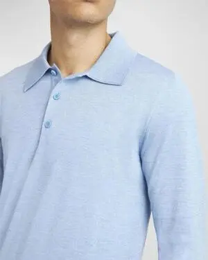 Brioni Cashmere-silk Polo Sweater - Lt Blue