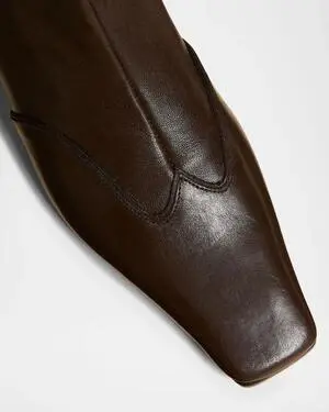 Khaite Nevada Stretch Leather Ankle Booties - Dark Brown