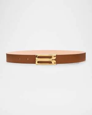 Victoria Beckham Victoria Beckham B-Logo Leather Belt Tan