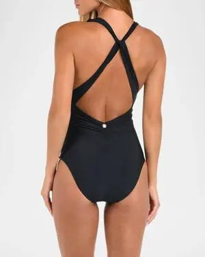 SUNSHINE 79 Solids V-plunge One-piece Swimsuit - Black