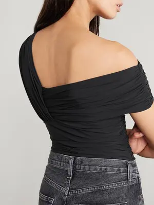 AGOLDE Etienne Off-the-shoulder Ruched Stretch-jersey Thong Bodysuit